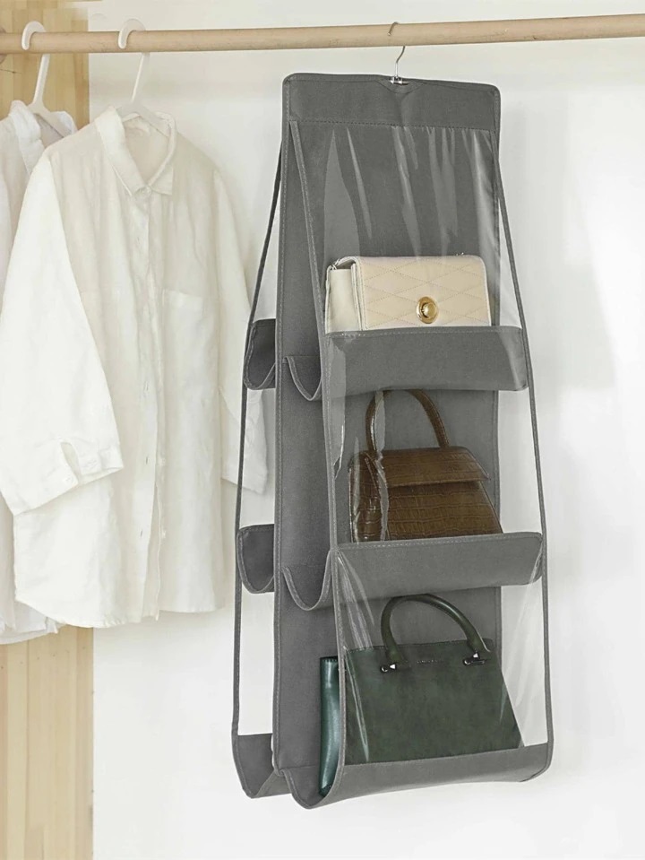 6 Pocket Foldable Hanging Bag 3 Layers Folding Shelf Bag Purse Handbag ...
