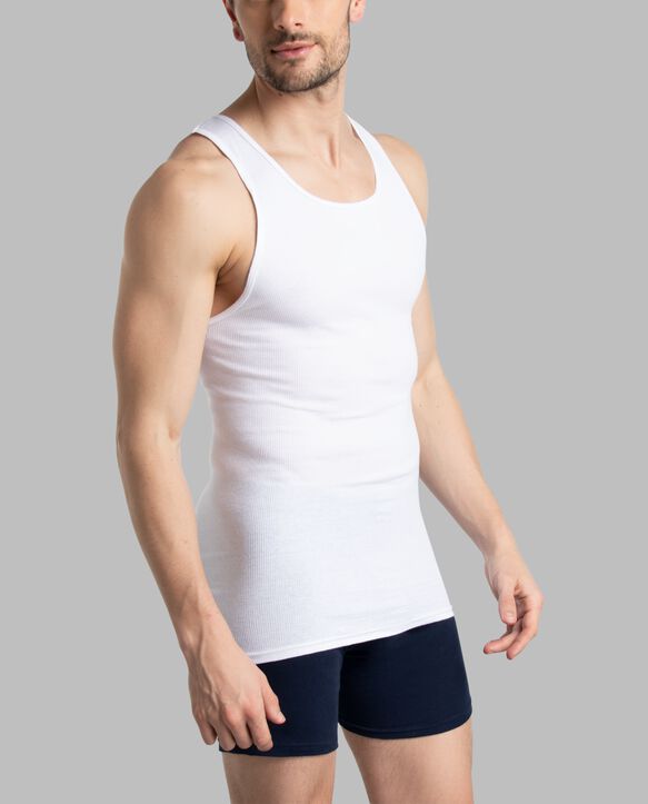 Men's Essentials Fitted Ribbed Cotton Tank Top Sleeveless Scoop Neck ...