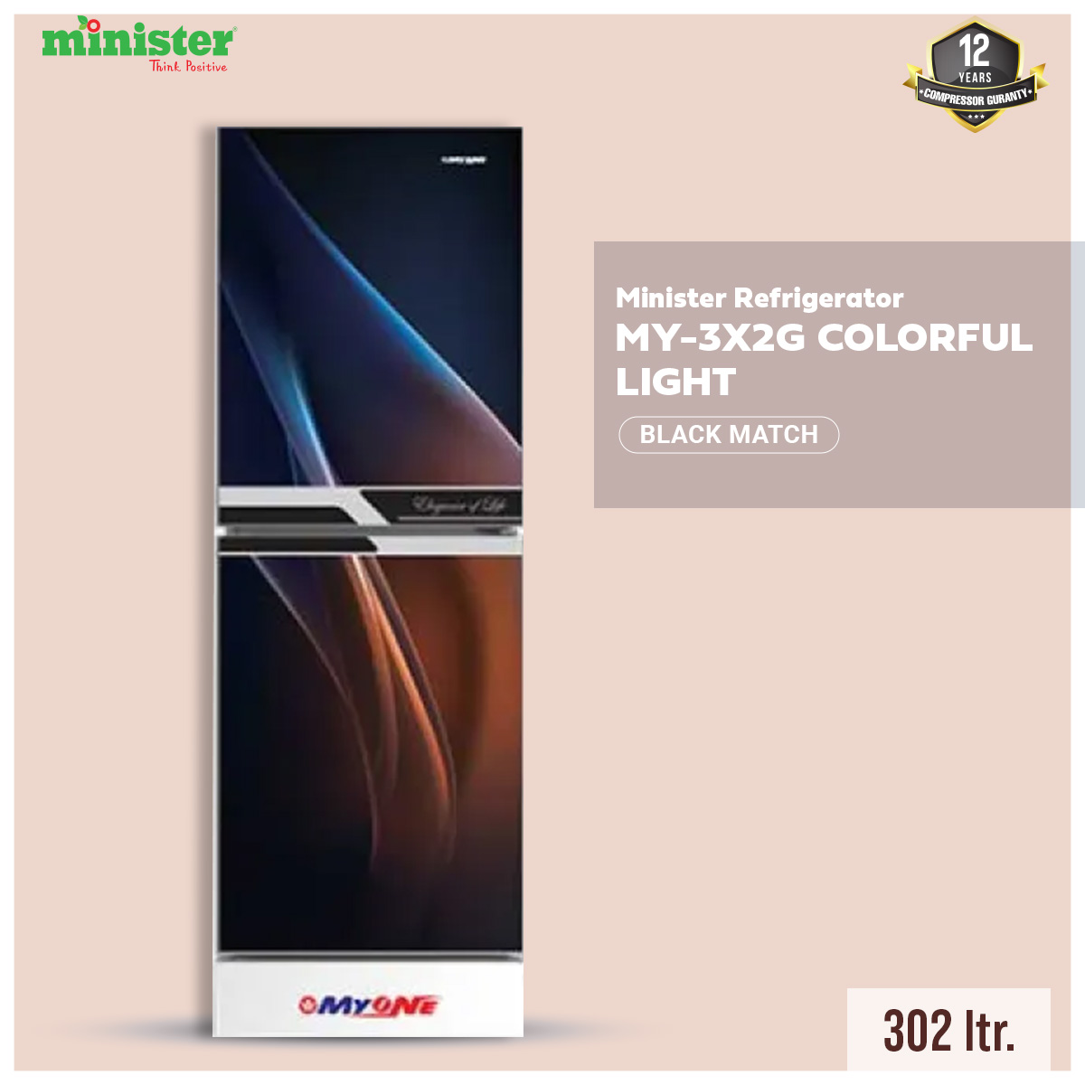 MYONE MY-3X2G COLORFUL LIGHT BLACK MATCH-Refrigerator 302 litter ...