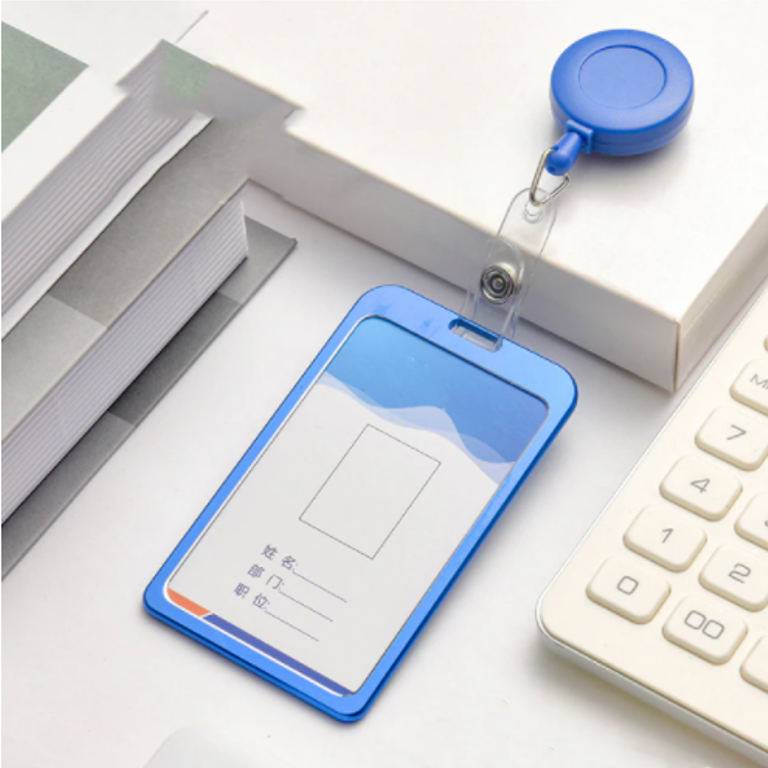 Vertical Metal Staff Work Blue ID Card Holder with Retractable Clip ...