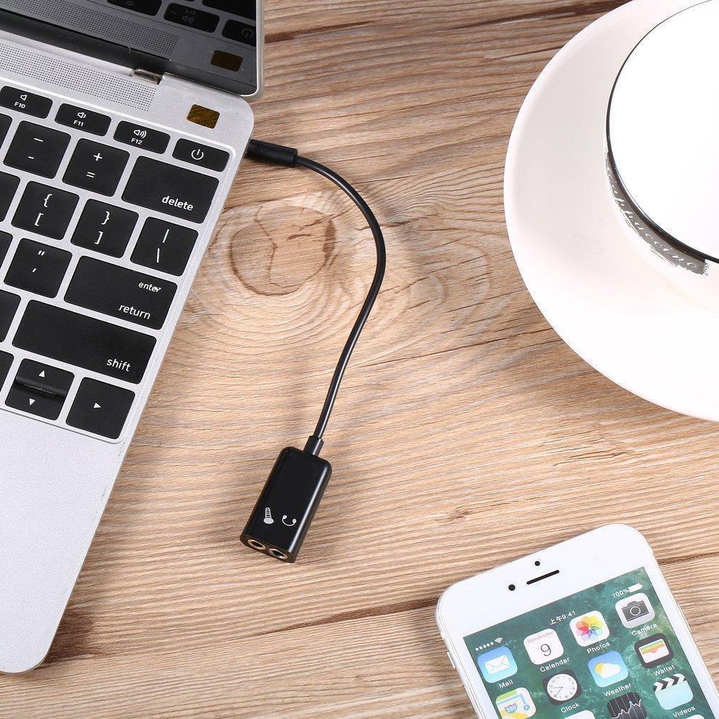 3.5mm Jack Headphone Microphone Stereo Audio Splitter Adapter Cable Black