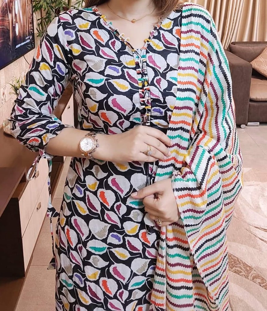 Unstitched Cotton Afsan Print Three Piece For Women - Dress For Girls