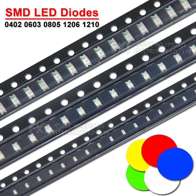 100PCS 0402 0603 0805 1206 1210 SMD LED Diodes light Yellow Red Green ...