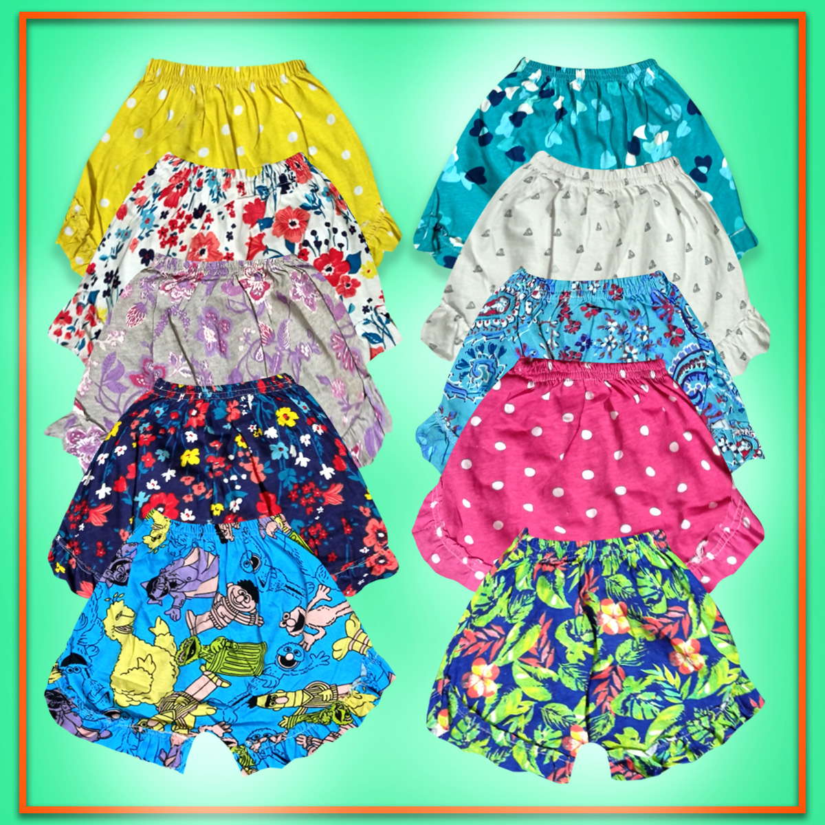 Multi Color Girls Half Pant (10 Pieces Combo) by difference Color ...