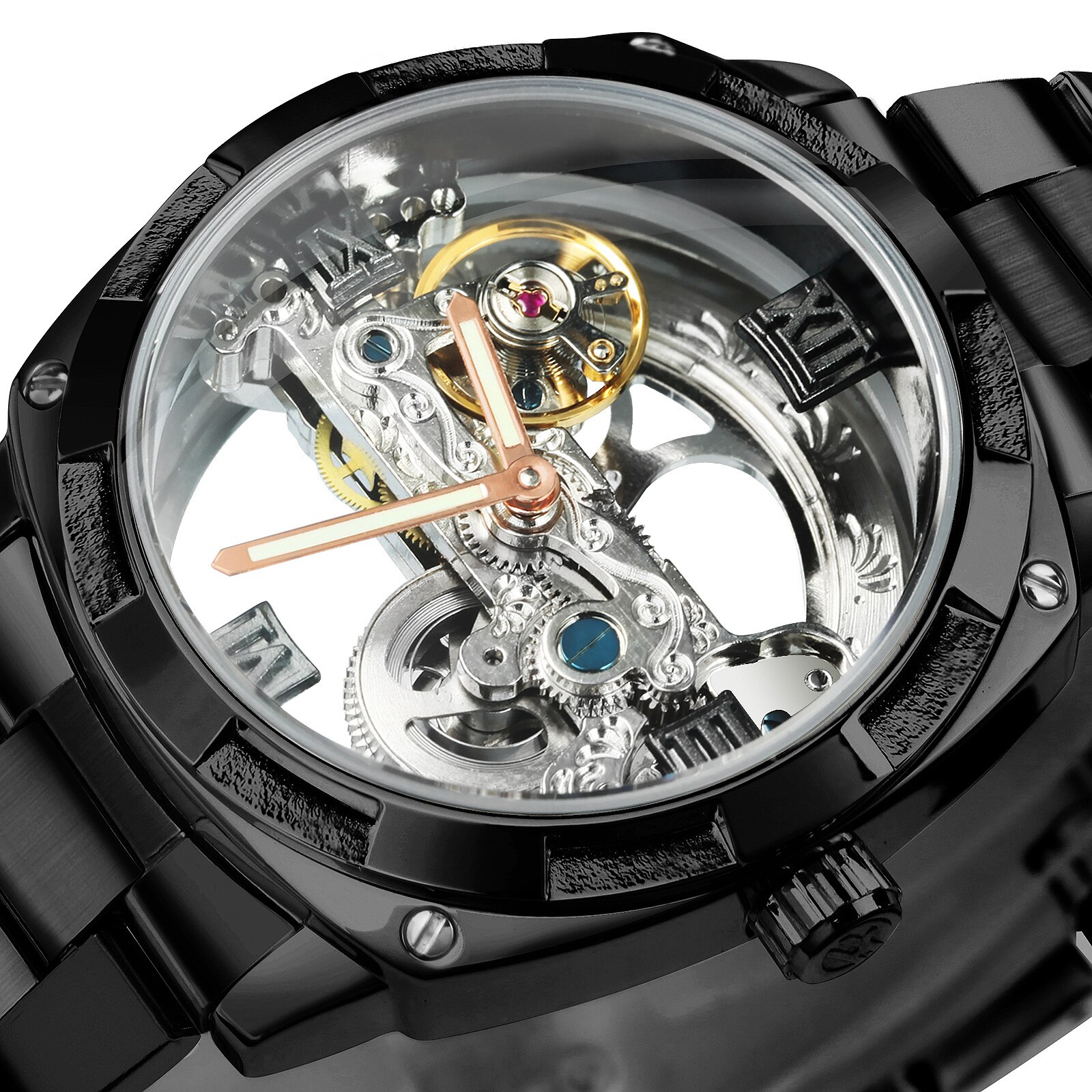 WINNER Luxury Skeleton Automatic Mechanical Watch for Men Luminous ...