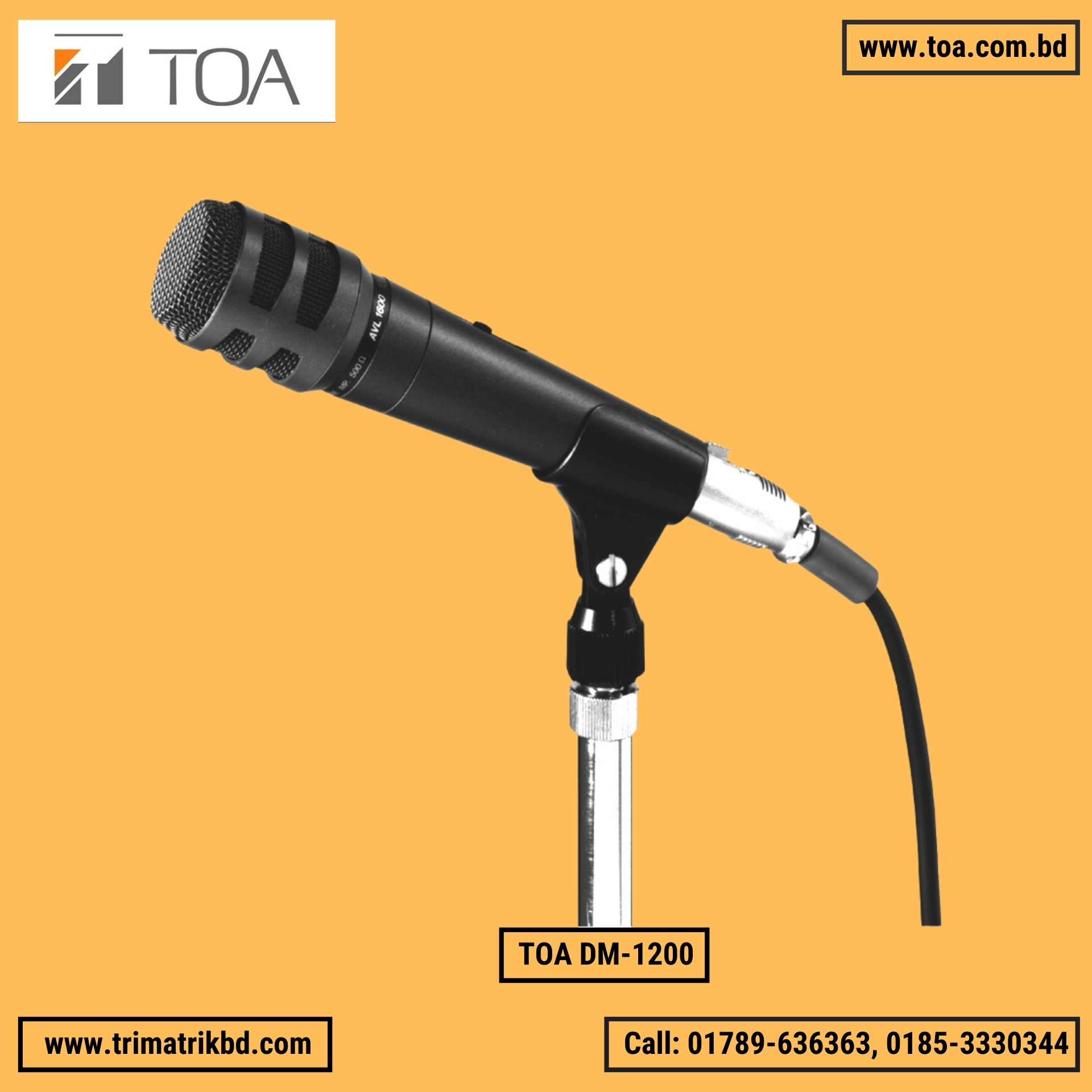 TOA DM-1200 Handheld Wired Dynamic Microphone for PA System with Cable ...