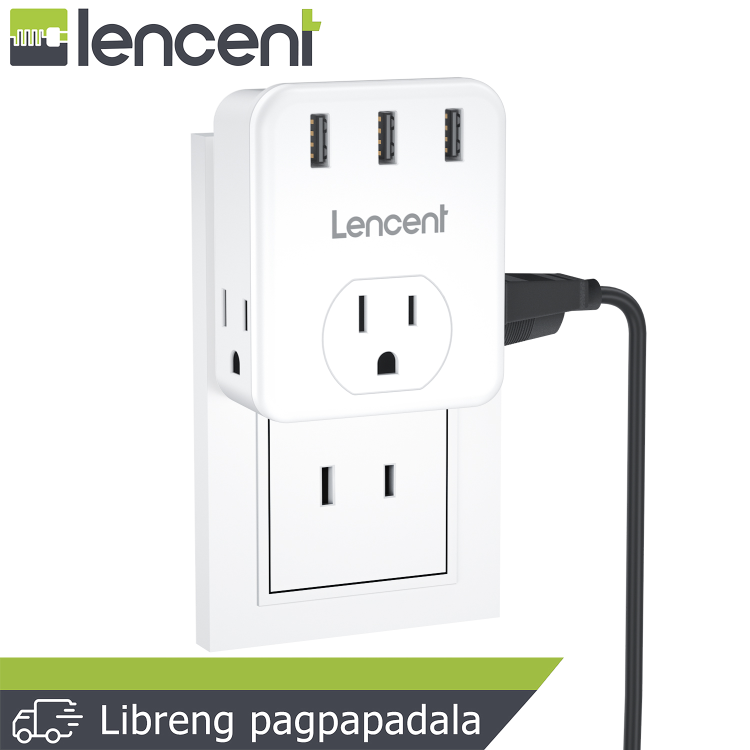 LENCENT 3 Prong to 2 Prong Adapter Electrical 3 Outlets Extender with 3 ...