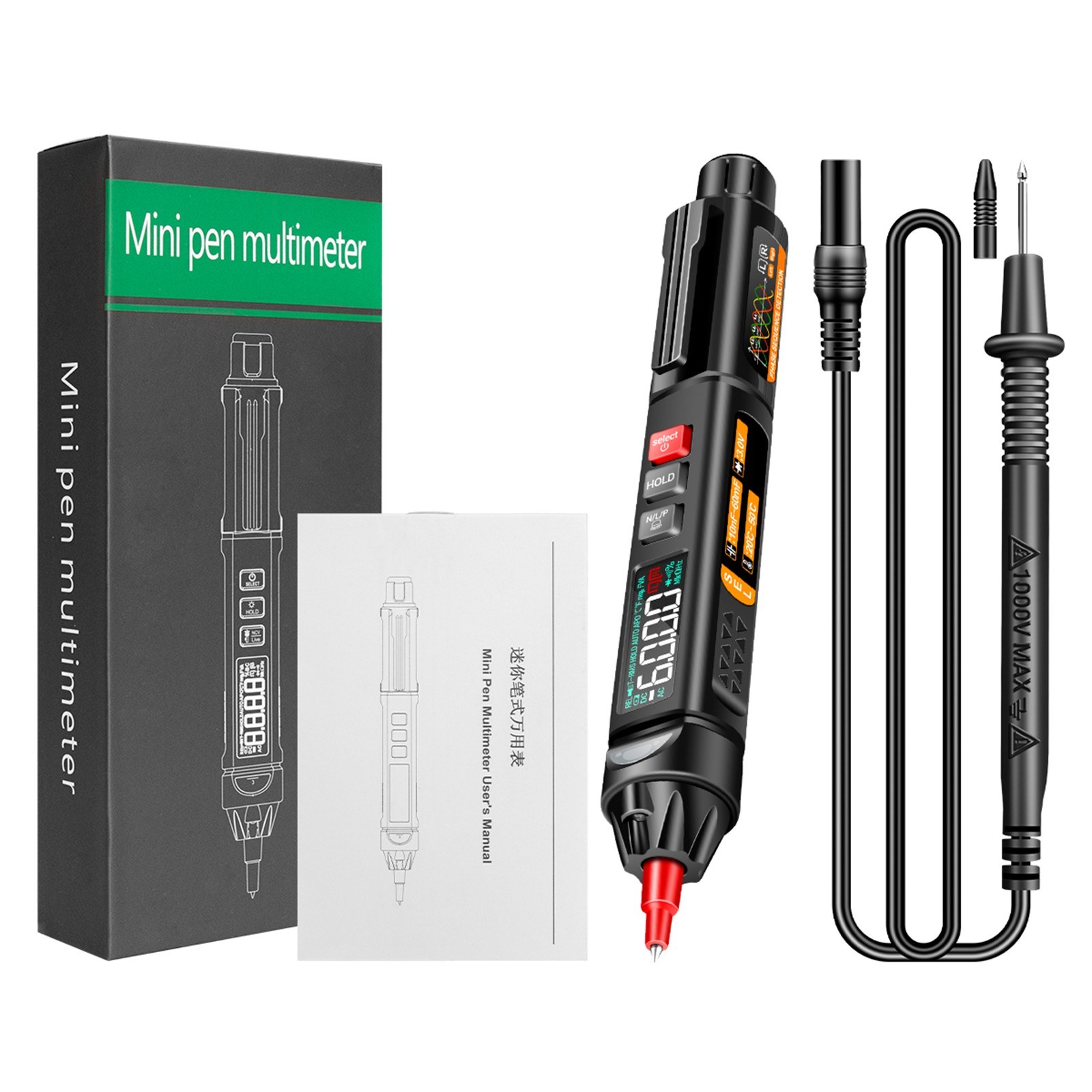 ANENG A3009 Mini Pen Multimeter 6000 Counts Voltmeter VA Reverse LCD Display with Voice ...