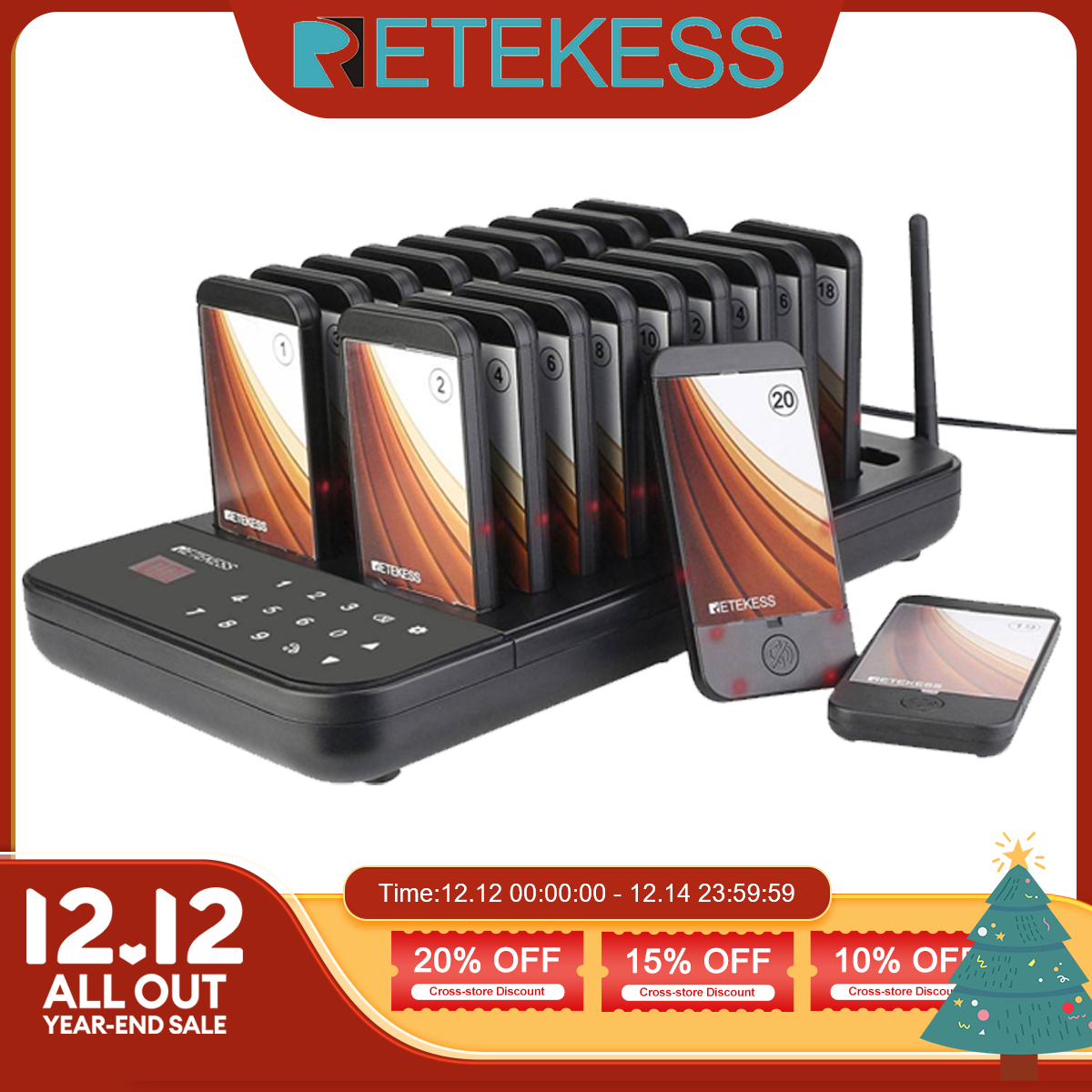 Retekess TD173 Pager System, Pagers for Restaurants, 7 Prompt Modes, 24 ...