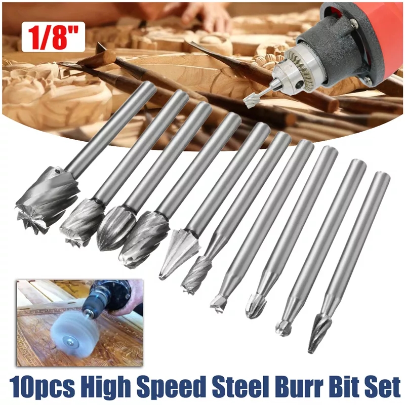 HSS 1/8 Inch Shank Milling Rotary File Burrs Bit Set Rotary Rasp Wood ...