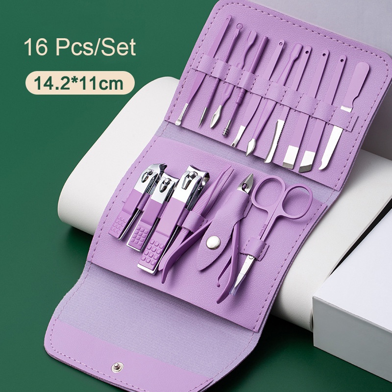 16PCS/Set Stainless Steel Nail Clippers Set With Folding Bag Manicure ...