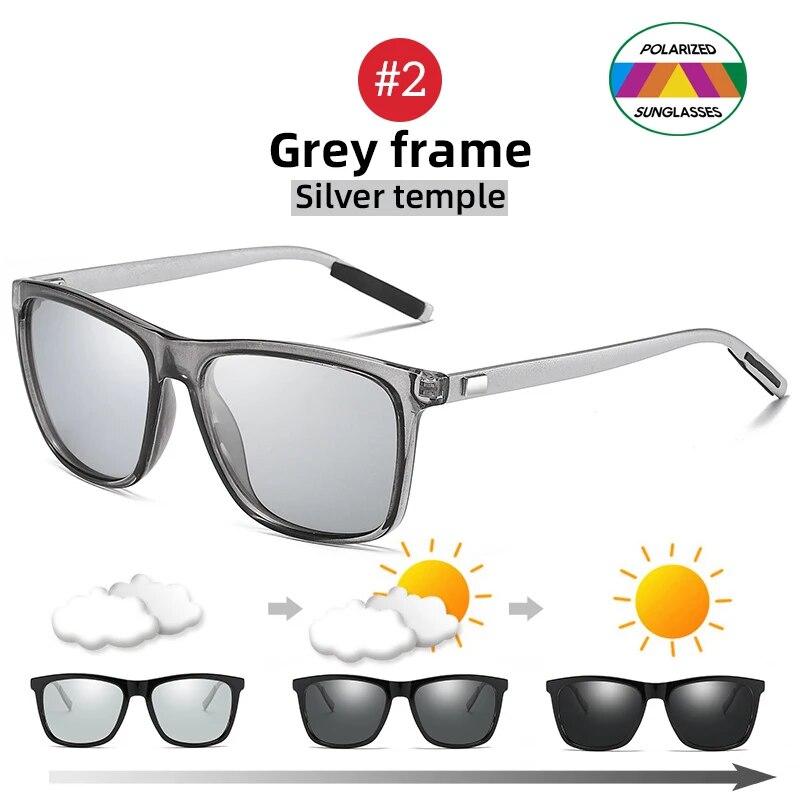 VIVIBEE Color Change Grey Frame Photochromic Polarized Sunglasses Men ...