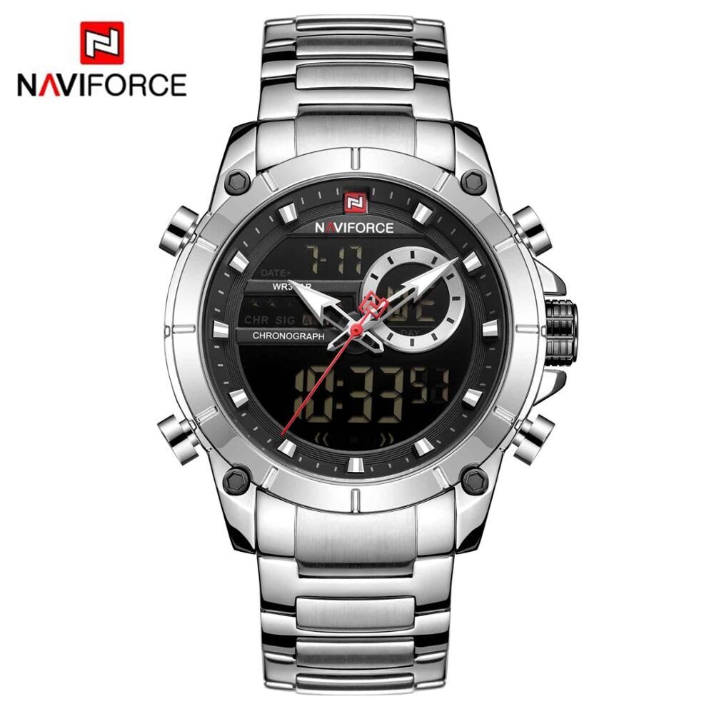 NAVI forCE NF9163 Stainless Steel Dual Time Wrist Watch for Men - Black