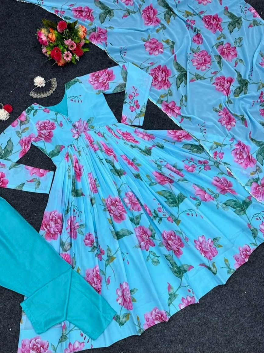 New Collection Diamonded Print Gown Dress Three Piece For Women