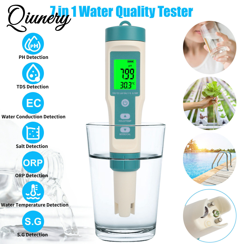 Digital PH Tester 7 In 1 TDS/EC/ORP/Temp/PH Meter Test Water Quality ...