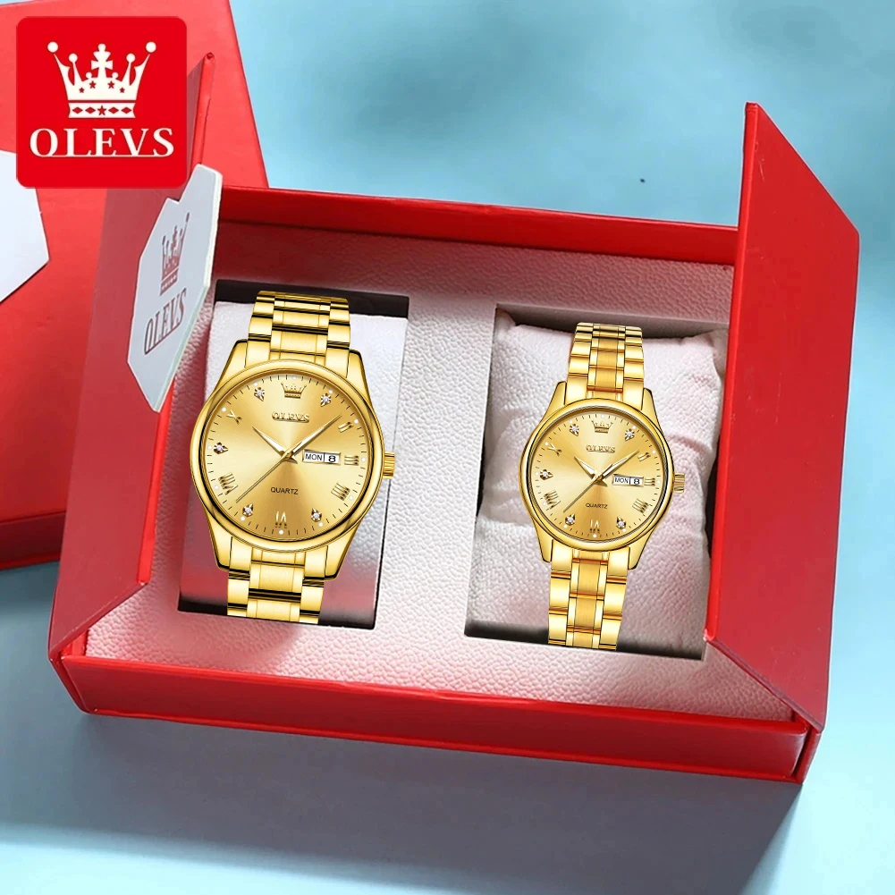 OLEVS 5563 Original Couple Watch Men Women Stainless Steel Quartz ...