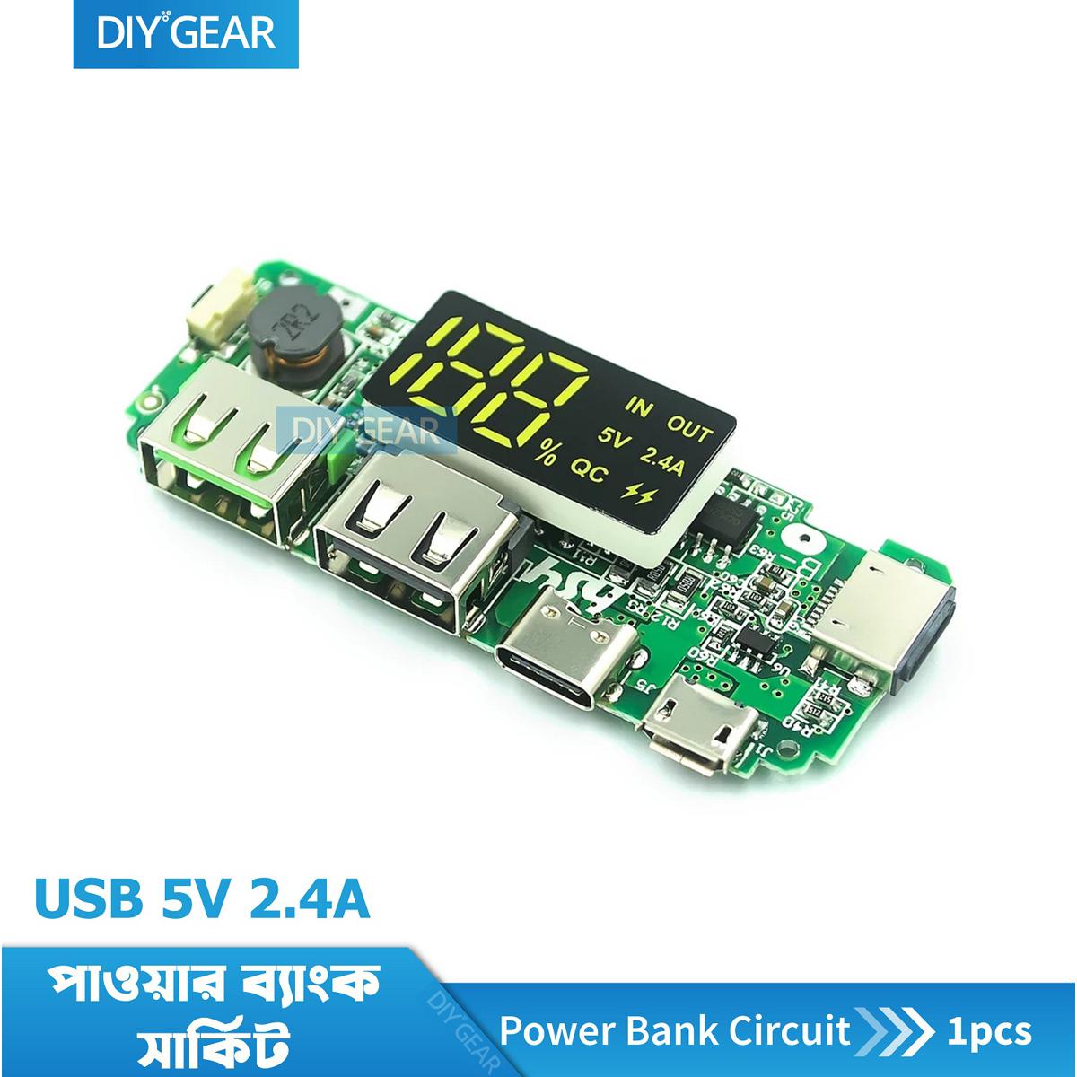 LED Dual USB 5V 2.4A Micro/Type-C USB Mobile Power Bank 18650 Charging ...