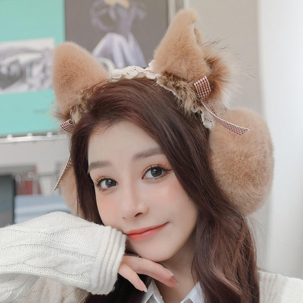 Cute Earmuff Foldable Plush Cat Ears Shape Lolita Keep Warm Anti-slip ...