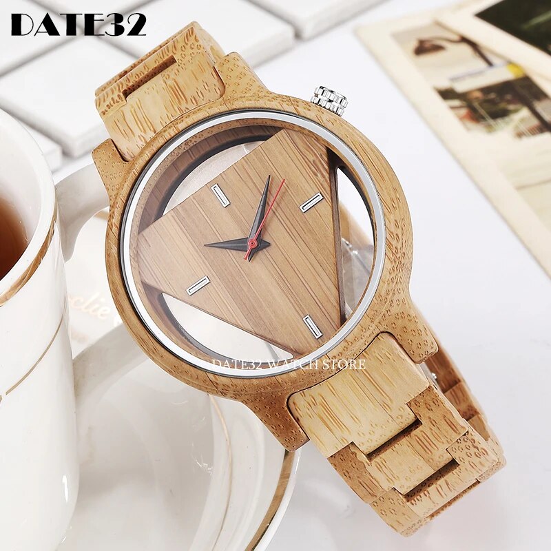 Natural Bamboo Wood Watch for Men Full-Wooden Hollow Case Band Watches ...