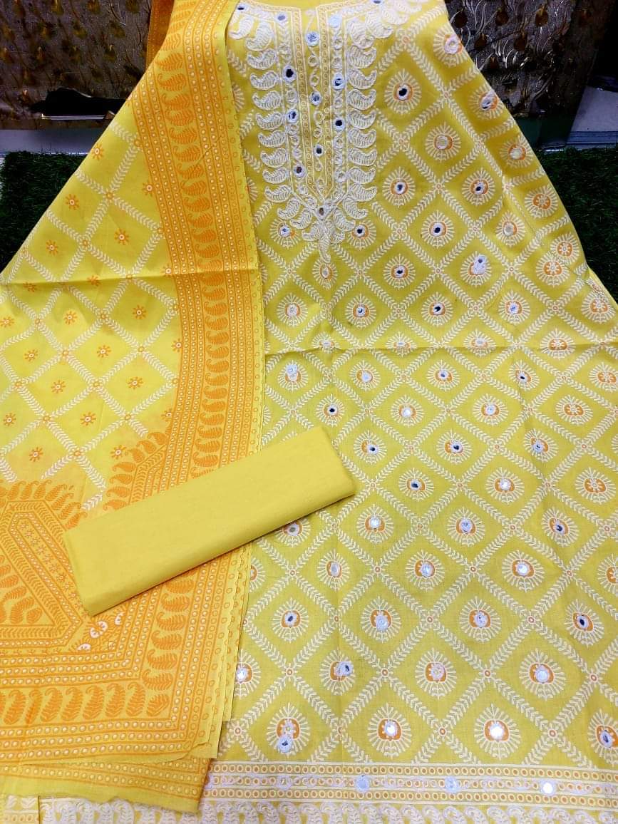 New Collection Unstitched Indian Ari Worked Cotton Three Piece For ...