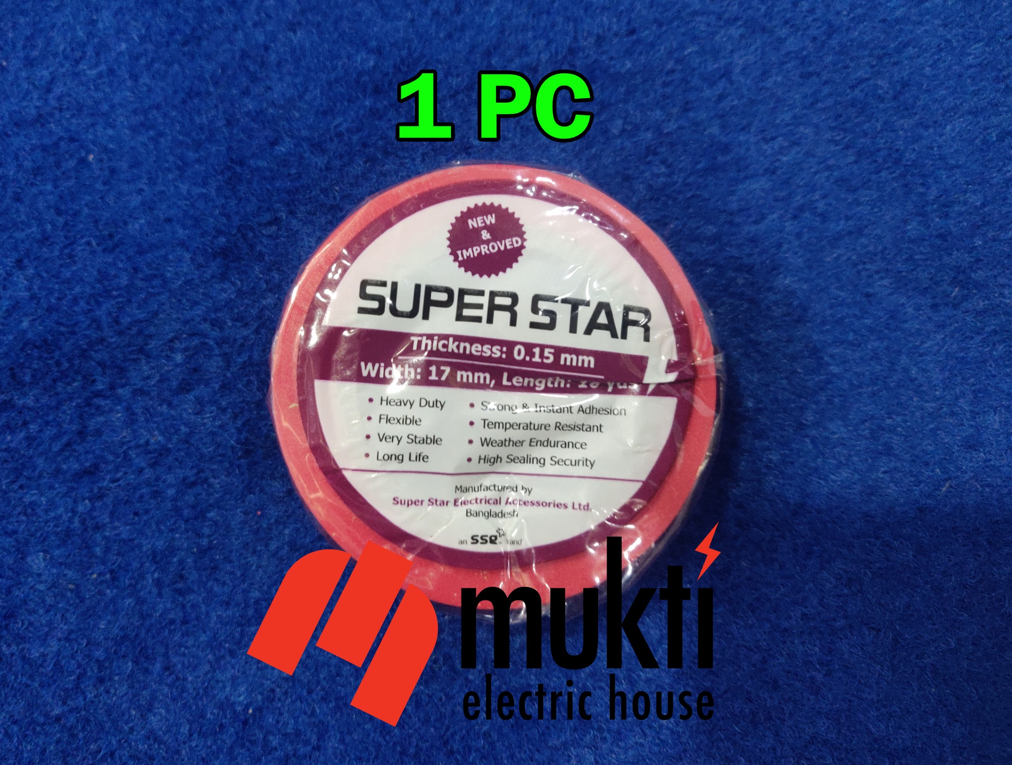 Super Star SSG PVC RED Tape 17mm Accurate 10 Yards Strong Adhesive Gum ...