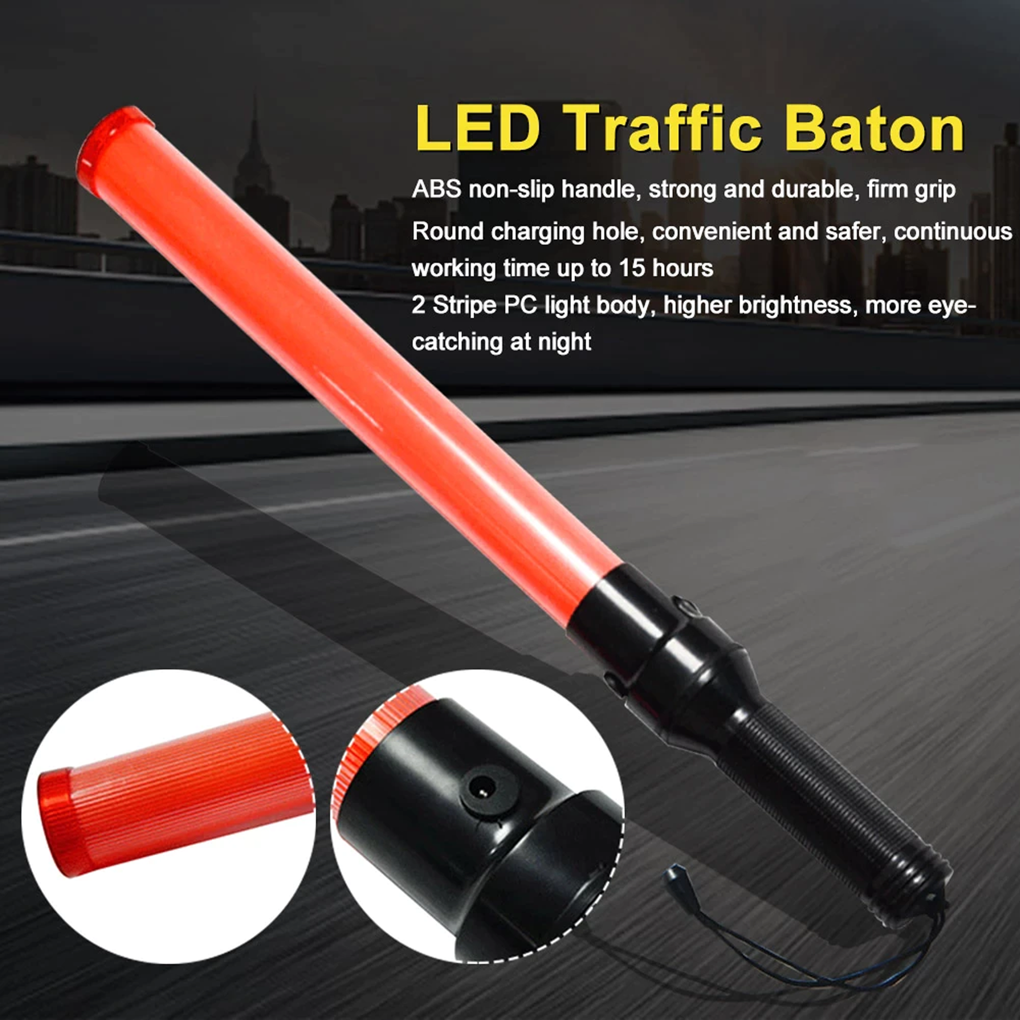 Rechargeable LED Traffic Baton Wand Signal Hand Indicator Light Stick ...