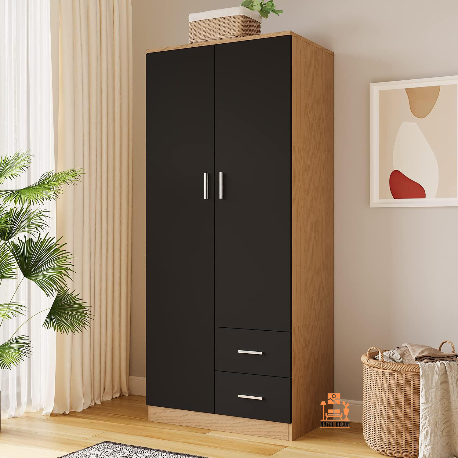 Stylish 2 Door 2 Drawer Almirah Wardrobe with Hanging Rail Wooden ...