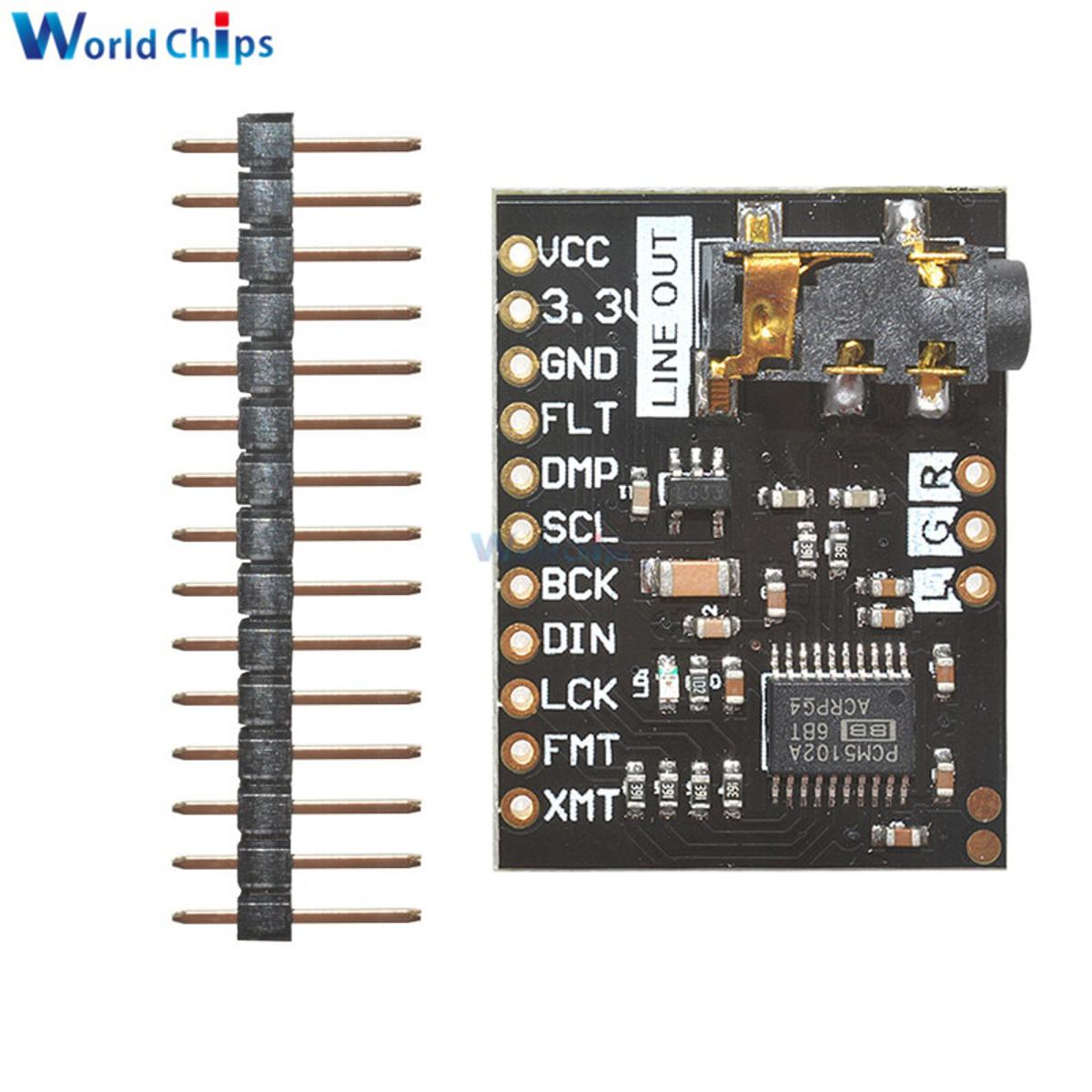 PCM5102A DAC Sound Card Board pHAT 3.5mm Stereo Jack 24 Bits Digital ...