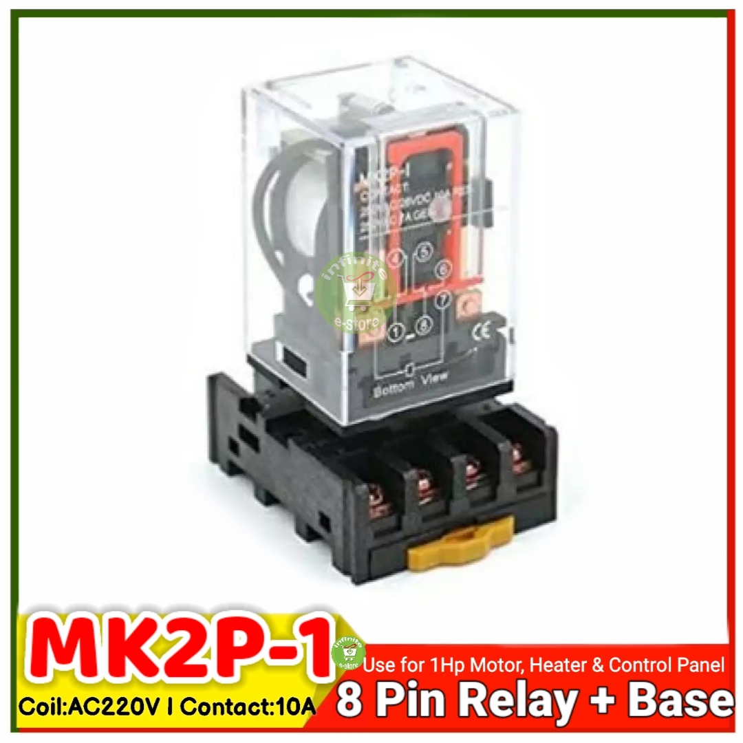 MK2P-1 10A 250V AC Mini Electromagnetic Relay with 8 Pin Round Base General Purpose Relay Coil ...