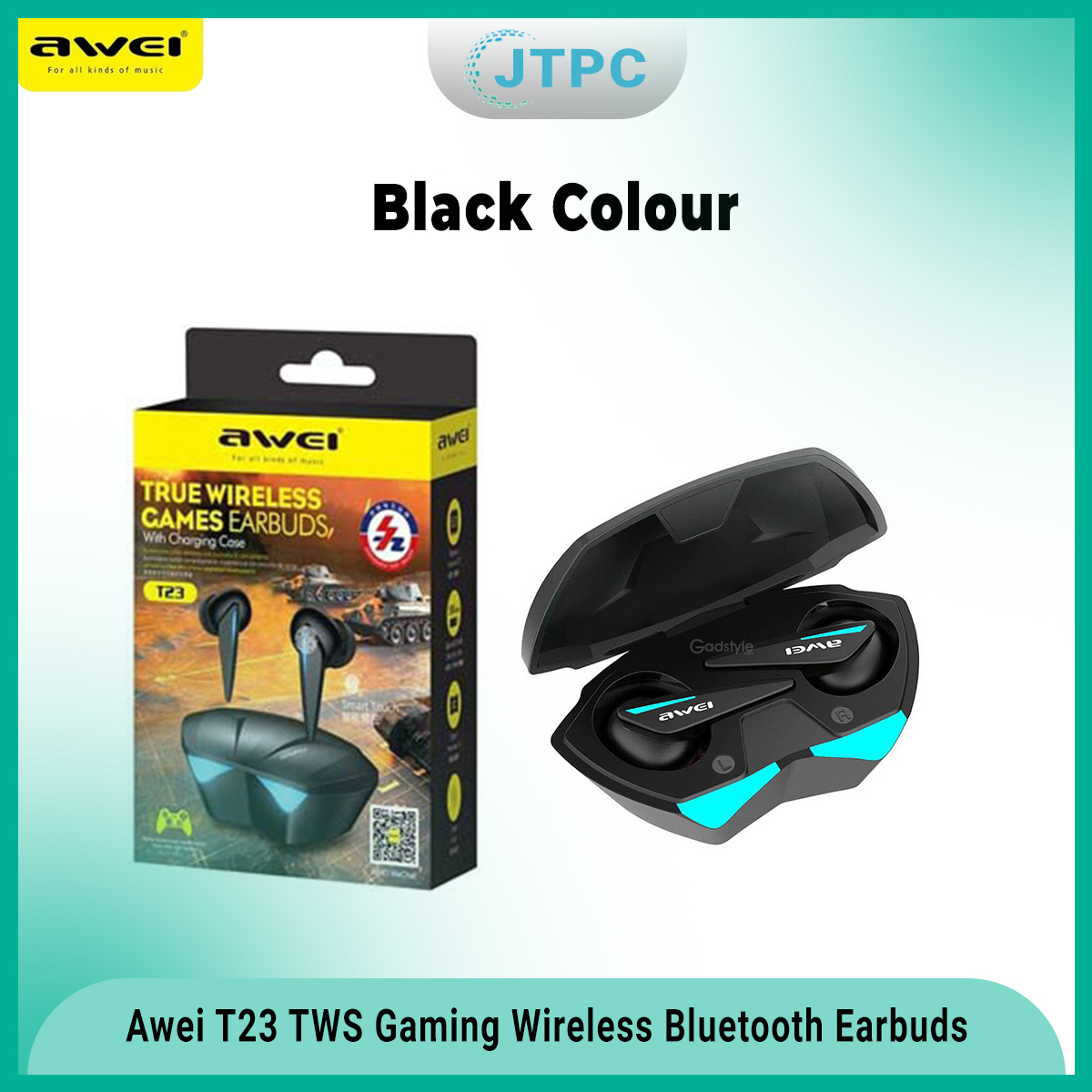 Awei T23 TWS Gaming Wireless Bluetooth Earbuds-Black | Daraz.com.bd