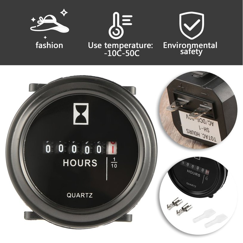 Black 2" Hour Meter For Cart Marine Boat Tractor Generator Engine 6-80V ...