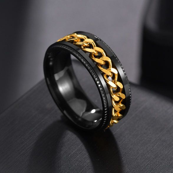 Rotatable chain Rings For Men (Golden Chain) Spinner Ring Stainless ...