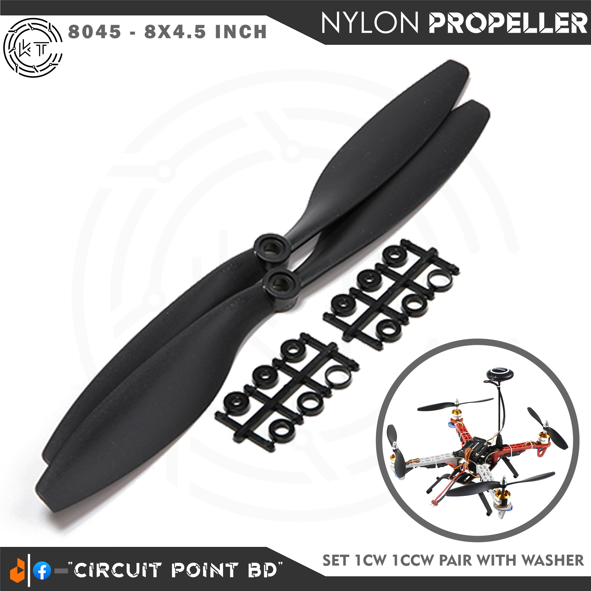 2Pcs Carbon Nylon 8045 8 Inch 8X4.5 Propeller (1Set = 1CW 1CCW PAIR ...
