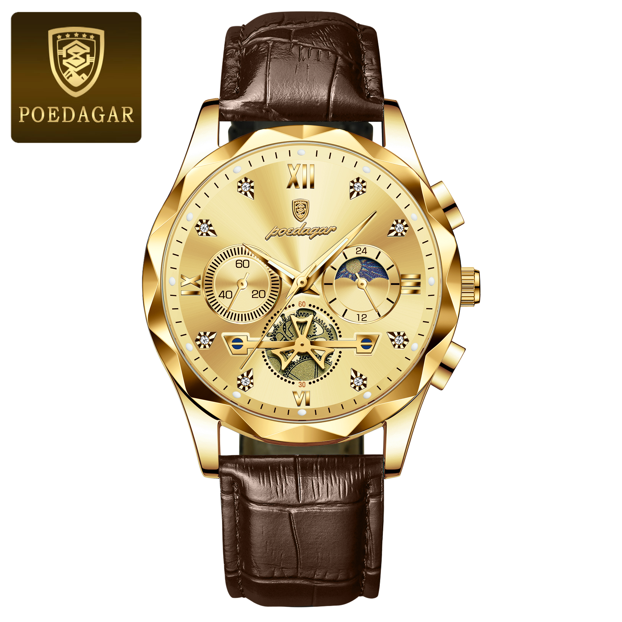 PU Leather Analog Watch for Men Black & Silver Poedagar 996 Leather ...