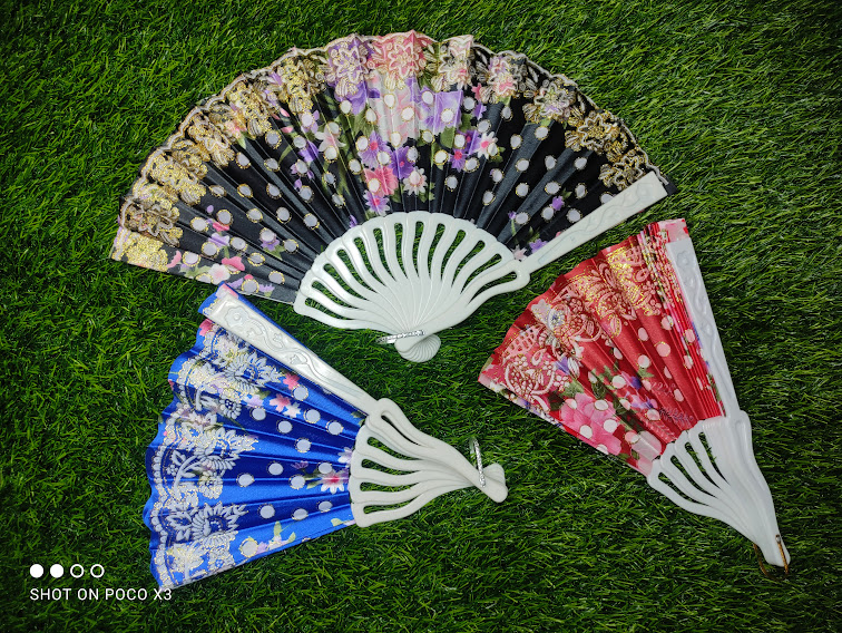 Folding Chinese Hand Fan Or Hat Pakha - Made By Cloth And Plastic Print ...