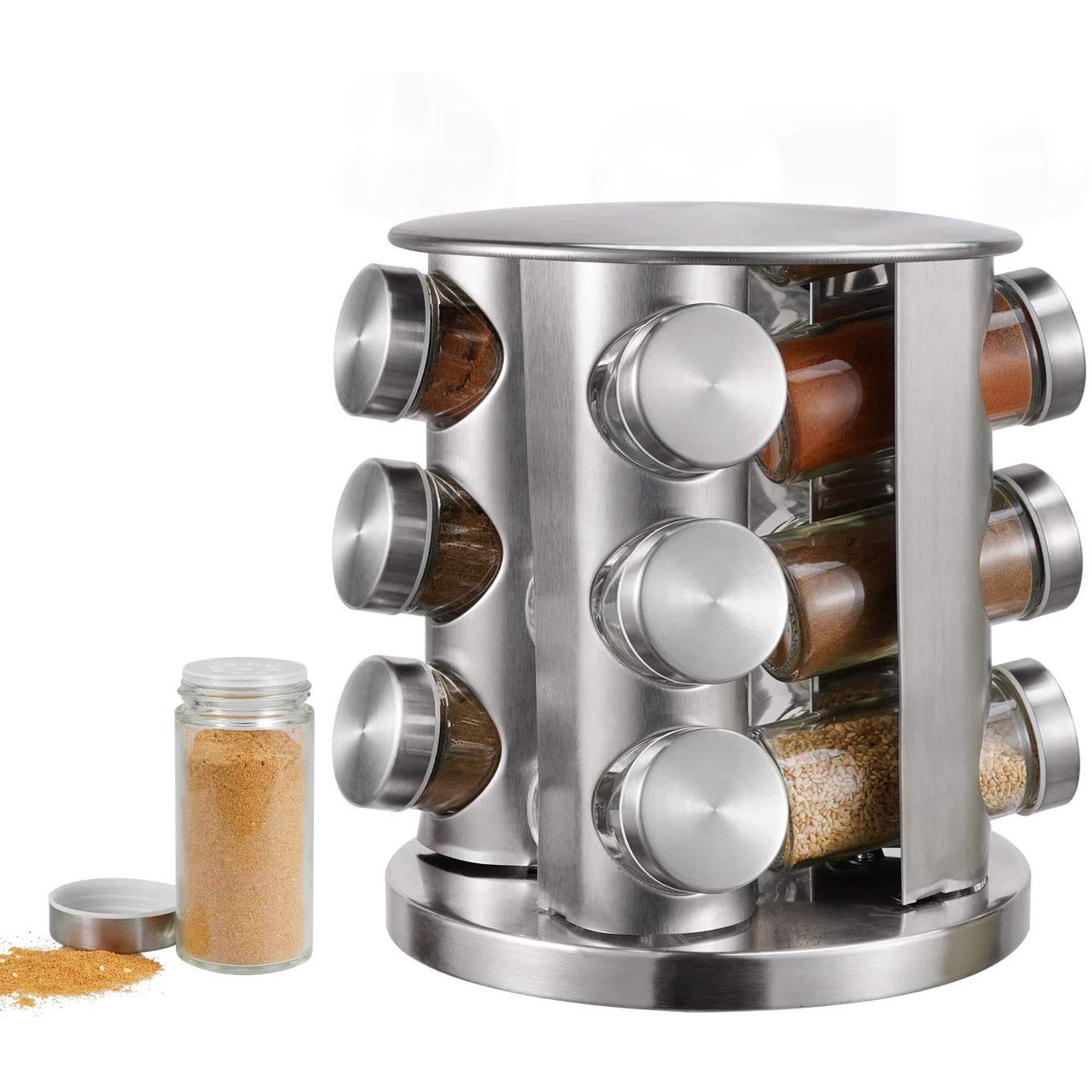 Spice Rack with 12 pcs Jars Revolving Countertop, Spice Organizer Tower ...