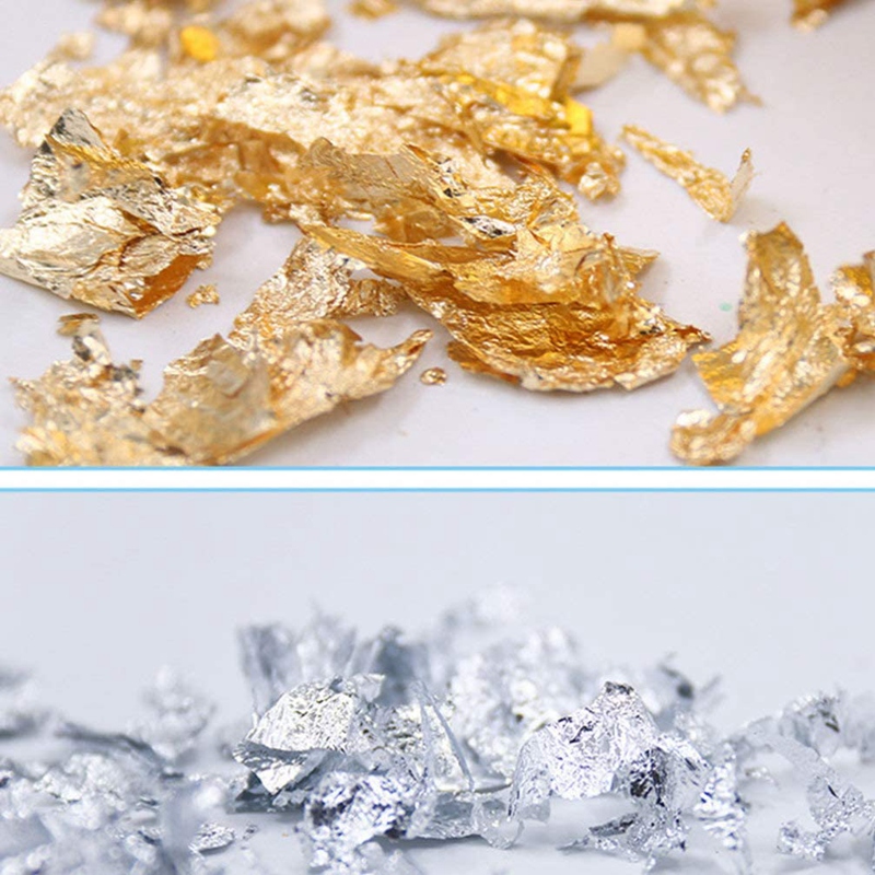 2Pcs Metallic Foil Paper Silver Gold Leaf Flakes for DIY Craft Painting ...