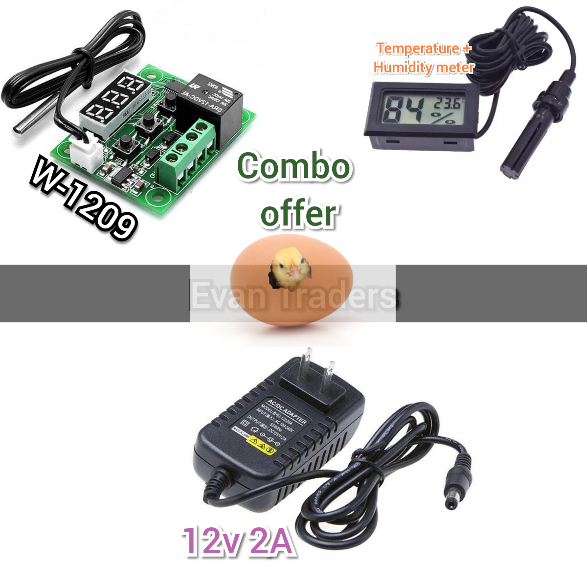 W1209 + Hygrometer + 12V 2A Adapter Combo Package for Egg Incubator ...