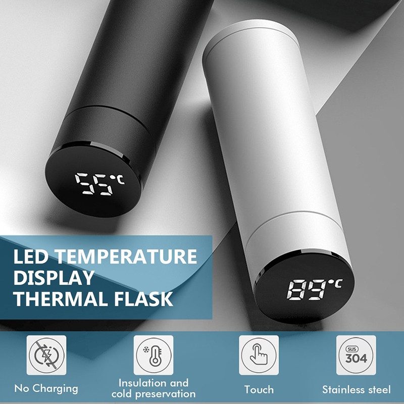 500ml Led Temperature Display Stainless Steel Water Bottle Smart Water ...
