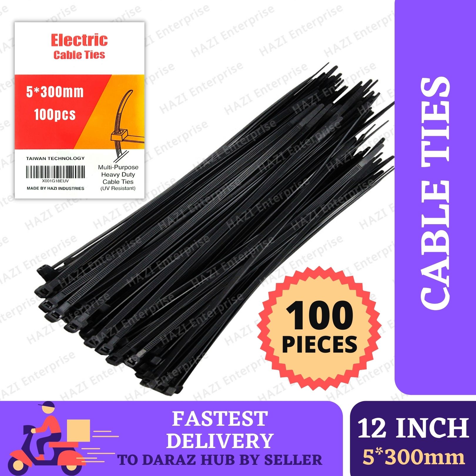 Hazi Electrical Cable Tie | Zip Ties Plastic Straps | Black Color ...