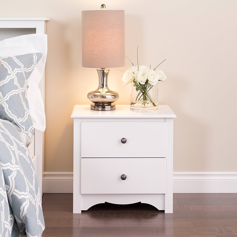 Bed Side Table with 2 Drawers, Functional 2-Drawer Bedside Table for ...