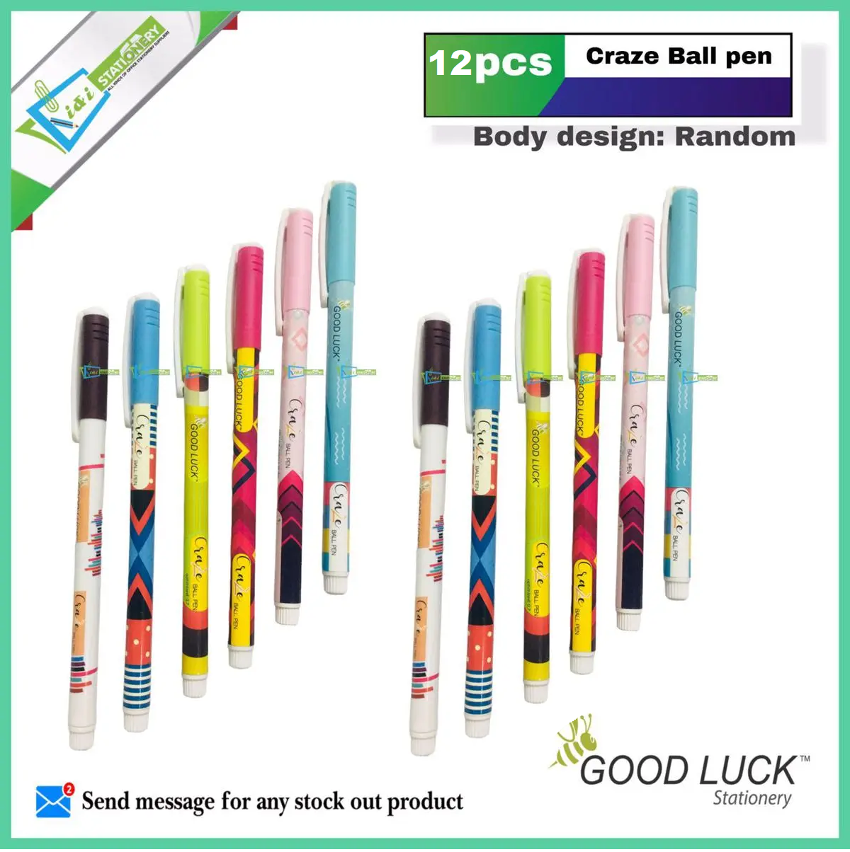 Good Luck Craze Ball point pen Black ink Pack of 12pc | Daraz.com.bd