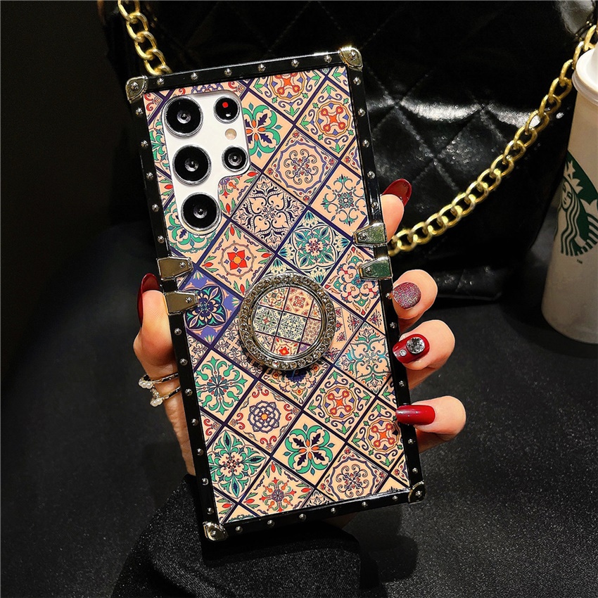 Luxury Glitter Vintage Pattern Flower Plaid Cover For Samsung Galaxy 23 ...