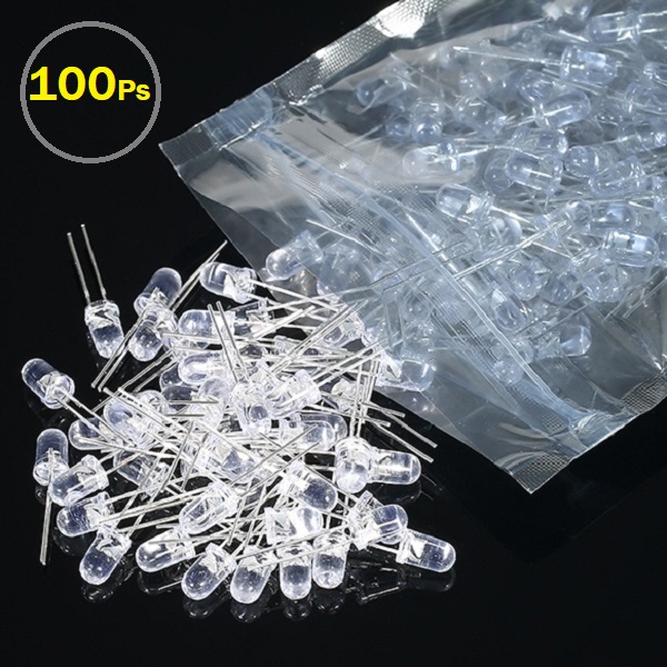 100 Pcs 5mm White LED Diode Lights - [Ultra Bright] Clear Transparent ...