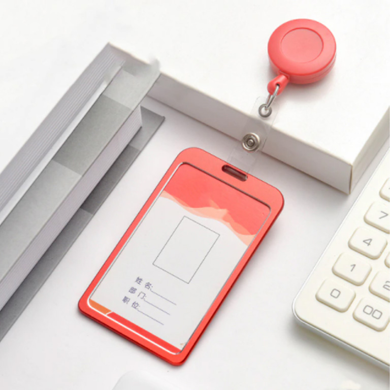 Vertical Metal Staff Work Red Id Card Holder With Retractable Clip ...