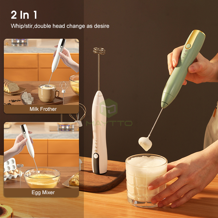 MAYTTO Milk Bubbler Wireless Electric Milk Frother 2 IN 1 Household ...