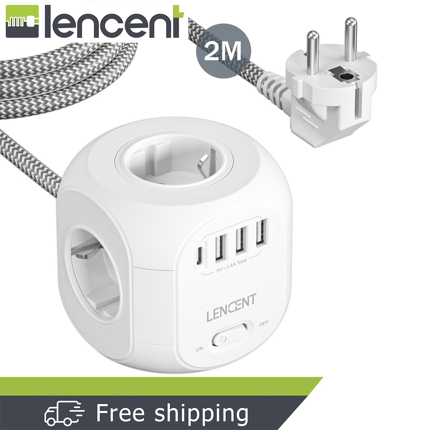 LENCENT 4-Way Power Strip Socket Cube Multiple Sockets 8 in 1 Cube ...