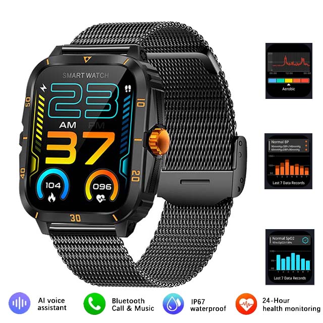 2024 New Rugged Military Fitness Smart Watch Men For Android Xiaomi IOS ...