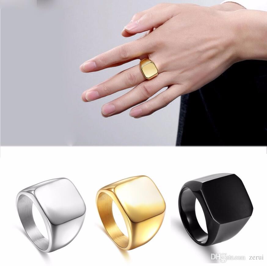 New Fashion Square Big Width Signet Rings Fashion man Finger Silver Men ...
