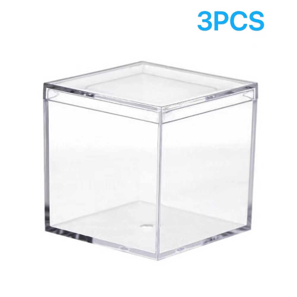 1/3PCS Transparent Acrylic Plastic Square Cube Box With Lids Durable ...